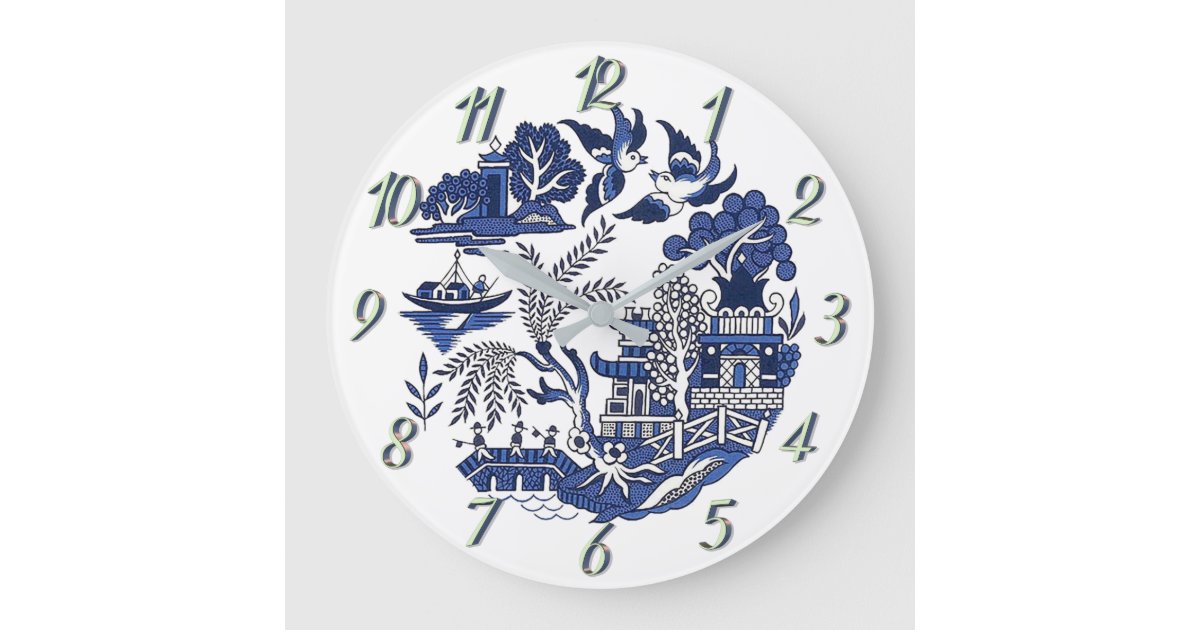 Classic Blue Willow Design Large Clock | Zazzle