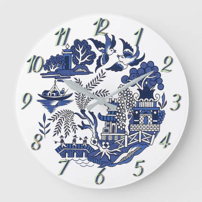 Classic Blue Willow Design Large Clock | Zazzle