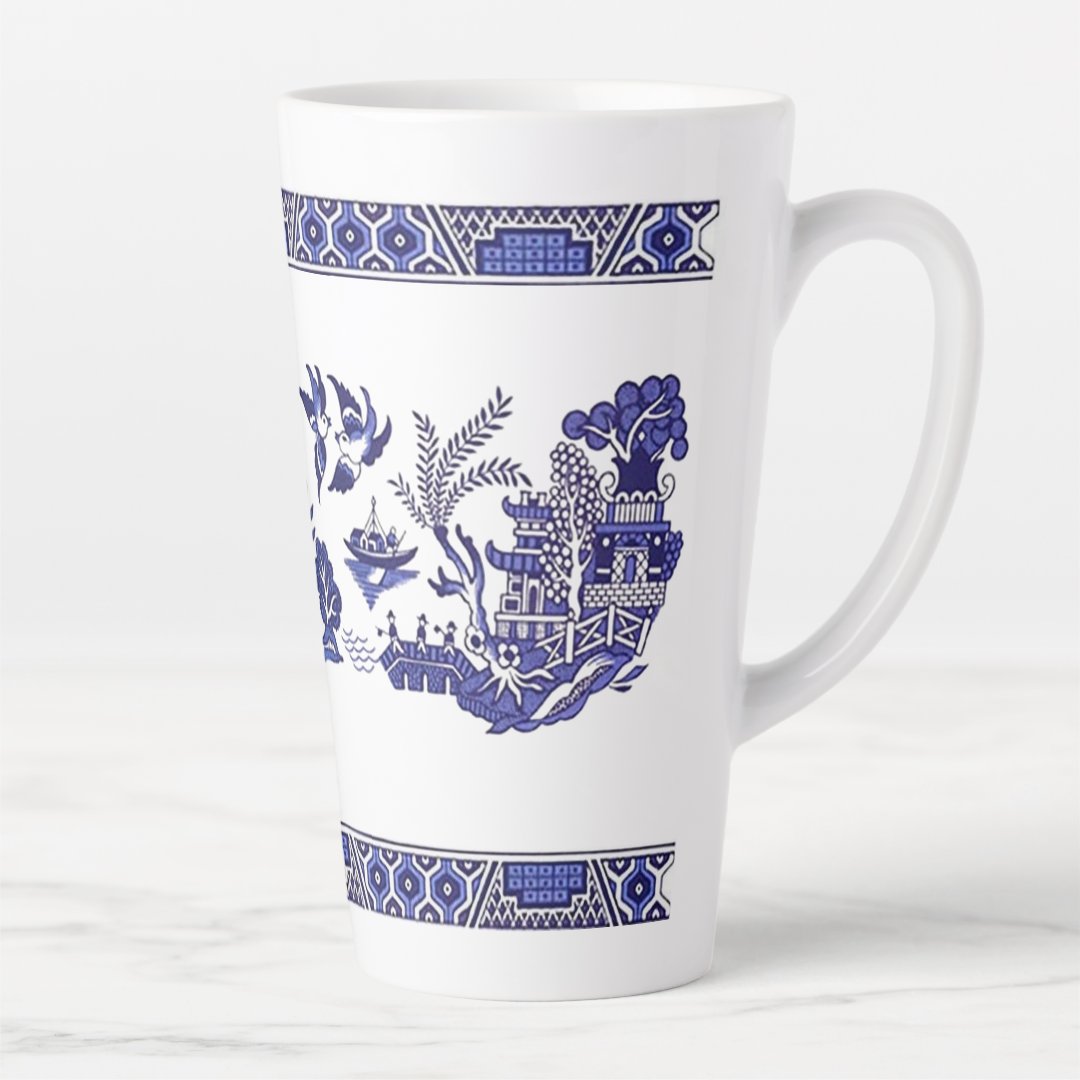 Classic Blue Willow Design Latte Mug | Zazzle