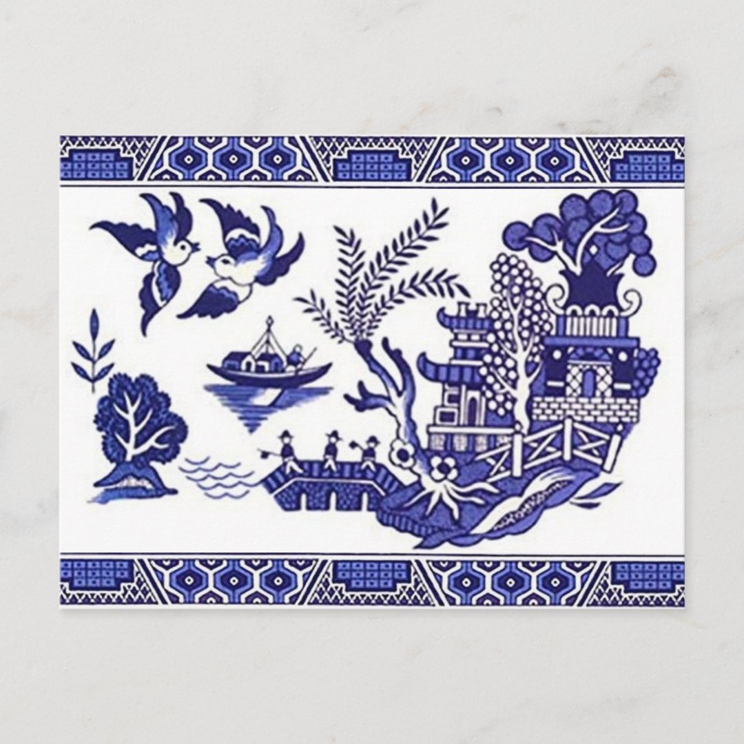 Classic Blue Willow Design Postcard | Zazzle