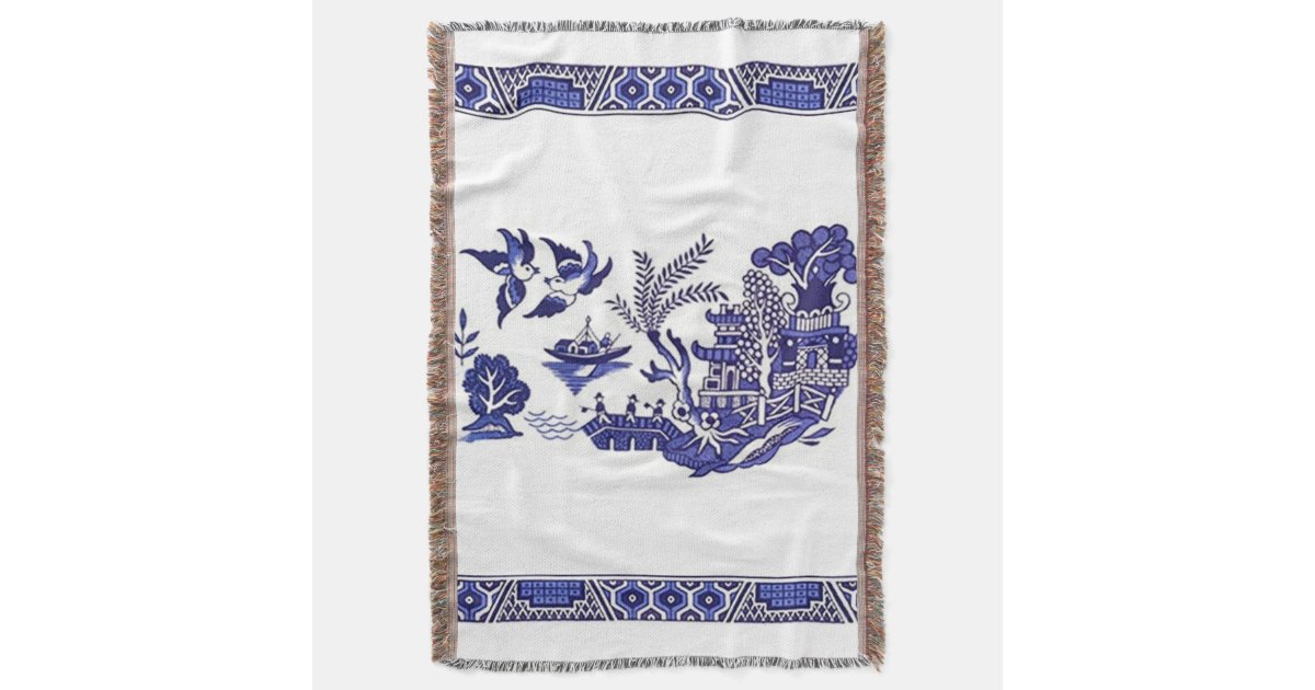 Classic Blue Willow Design Throw Blanket | Zazzle