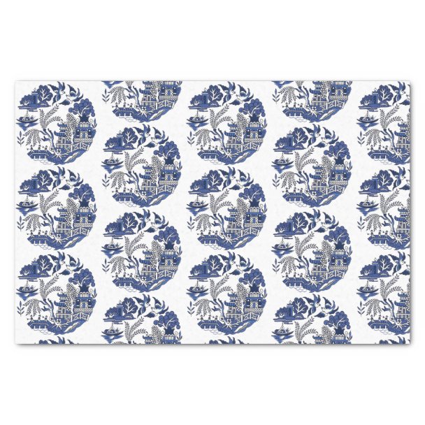 Blue Willow Design Fabric | Zazzle