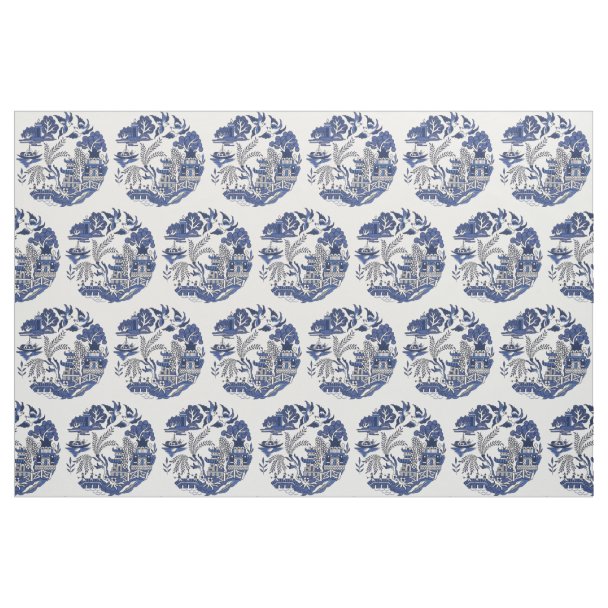 Blue Willow Design Fabric | Zazzle