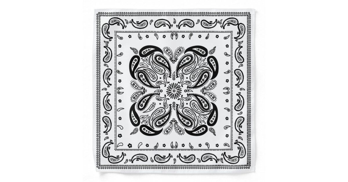 Classic Boho Black and White Paisley Bandana | Zazzle