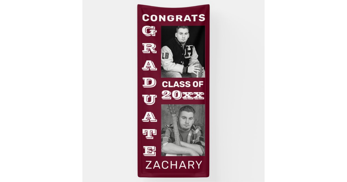 Classic Bold Photo Maroon Graduation Banner | Zazzle