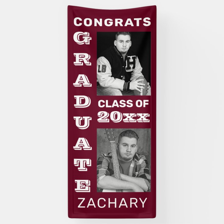 Classic Bold Photo Maroon Graduation Banner | Zazzle