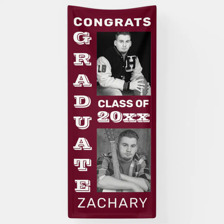 Classic Bold Photo Maroon Graduation Banner | Zazzle