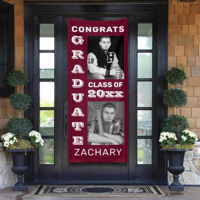 Classic Bold Photo Maroon Graduation Banner | Zazzle