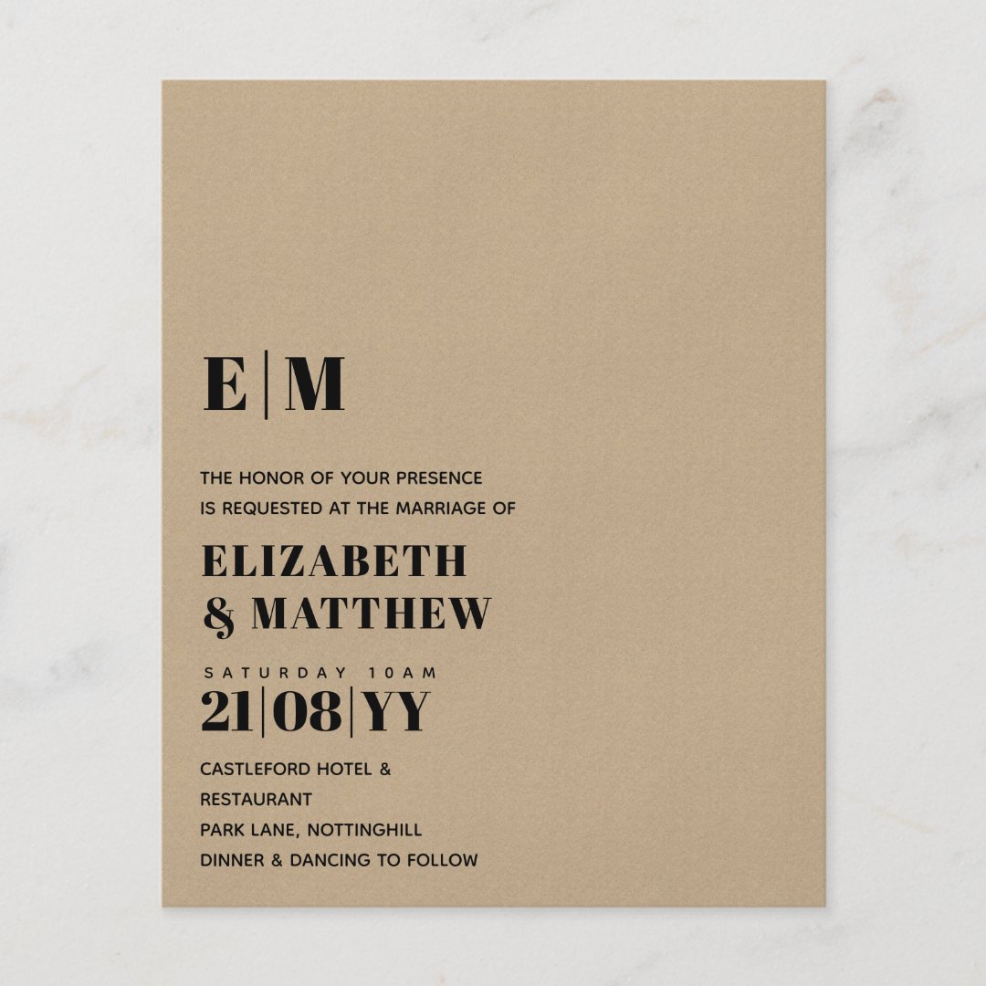 Classic BOLD Text Only Wedding Invitation Simple Flyer | Zazzle