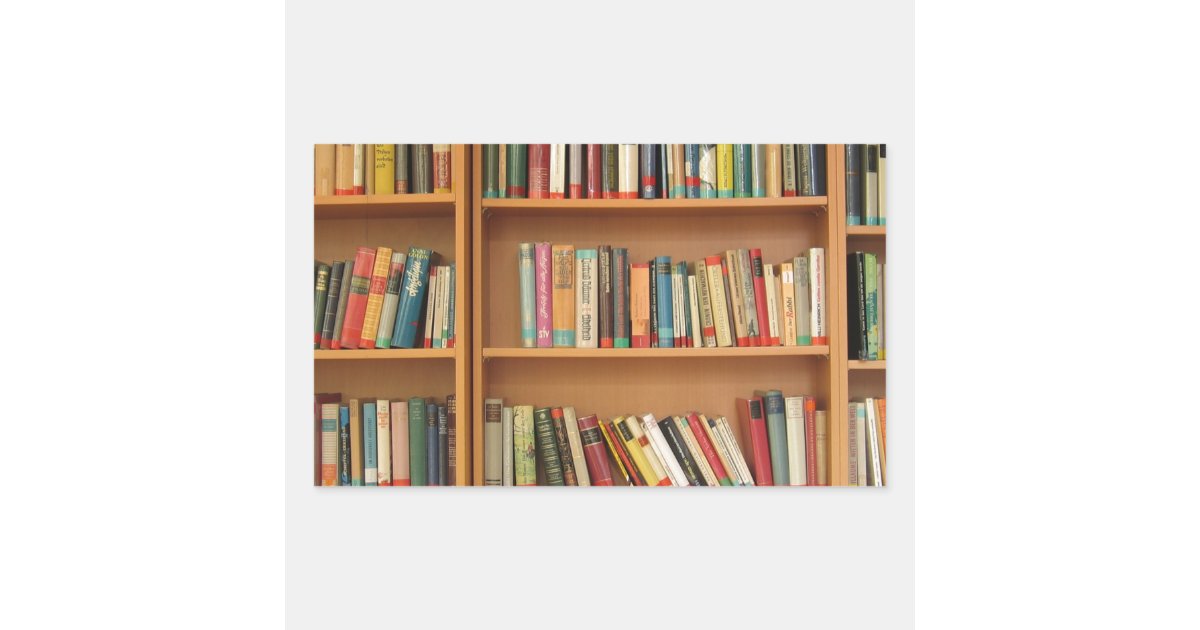 Classic book shelf pattern, bookcase,books,old rectangular sticker | Zazzle