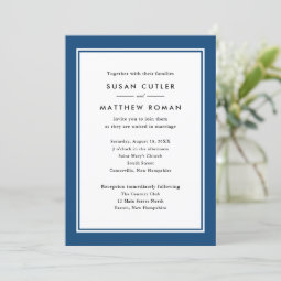 Classic Border Navy Blue Wedding Invitation | Zazzle