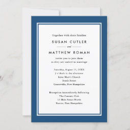 Classic Border Navy Blue Wedding Invitation | Zazzle
