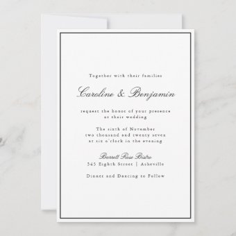 Classic Border Script Black White Elegant Wedding Invitation | Zazzle