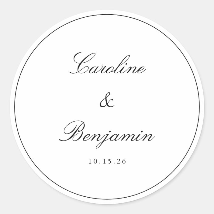 Classic Border Script Elegant Wedding Custom Classic Round Sticker | Zazzle