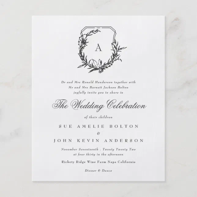classic botanical floral monogram crest Budget Flyer | Zazzle