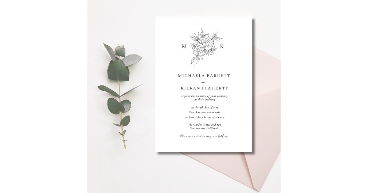 Classic Botanical Monogram Wedding Invitation | Zazzle