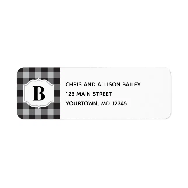 Classic Buffalo Plaid Check Black Grey Monogram Label | Zazzle