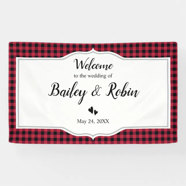 Classic Buffalo Plaid Check Black Red Banner | Zazzle