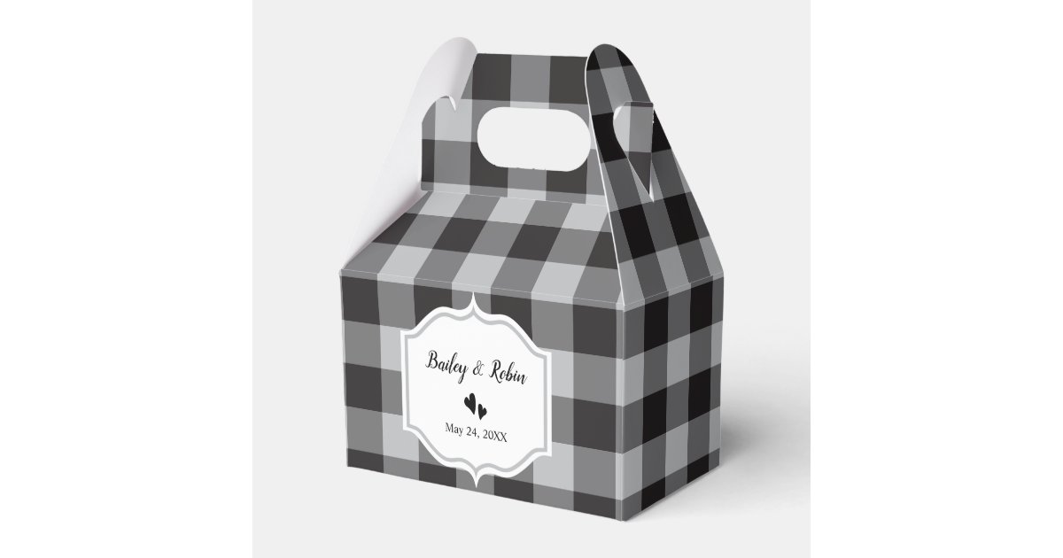 Classic Buffalo Plaid Check Black White Wedding Favor Boxes | Zazzle