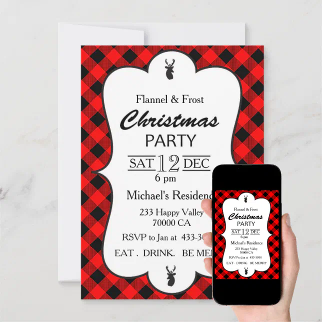 Classic Buffalo Plaid Christmas Party Invitation | Zazzle