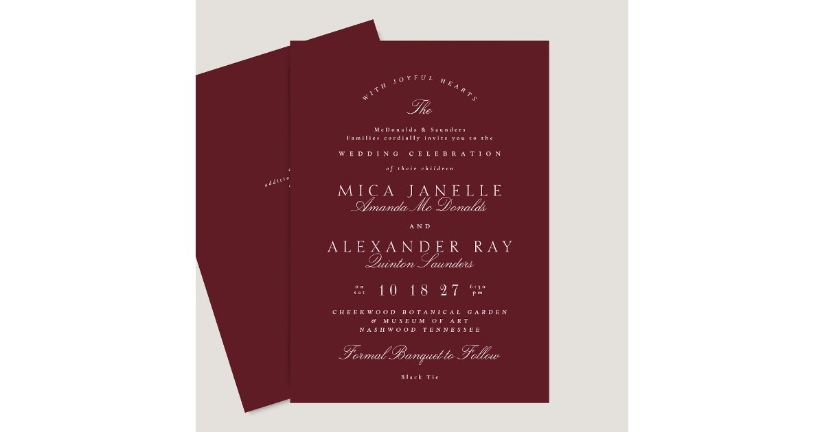 Classic Burgundy Formal Maroon Elegant Wedding Invitation | Zazzle