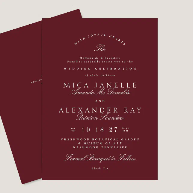 Classic Burgundy Formal Maroon Elegant Wedding Invitation | Zazzle