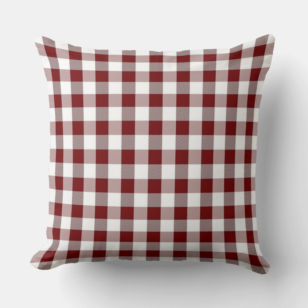 Classic Burgundy Red Gingham Throw Pillow | Zazzle