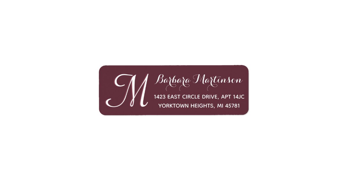 Classic Burgundy White Custom Monogram Address Label | Zazzle