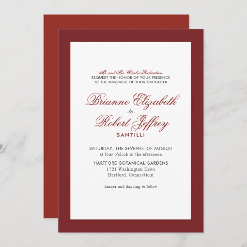 Classic Burgundy Wine Border Wedding Invitation | Zazzle