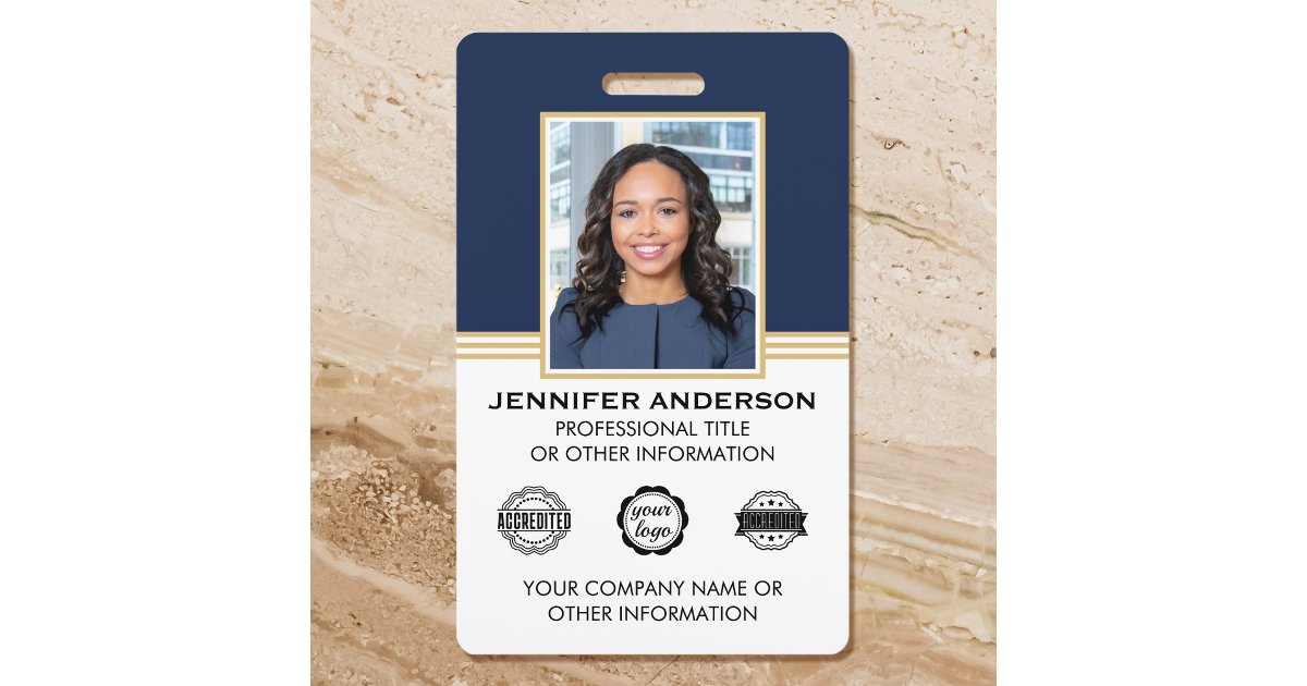 Classic Business Photo ID Blue Gold Badge | Zazzle