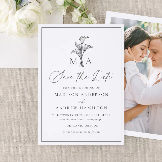 Classic Calla Lily Wedding Save the Date Letterpress Photo Cards | Zazzle