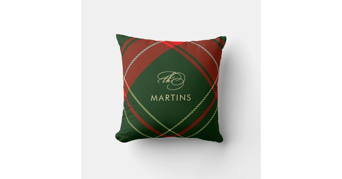 Classic Calligraphy Christmas Red Plaid Throw Pillow | Zazzle