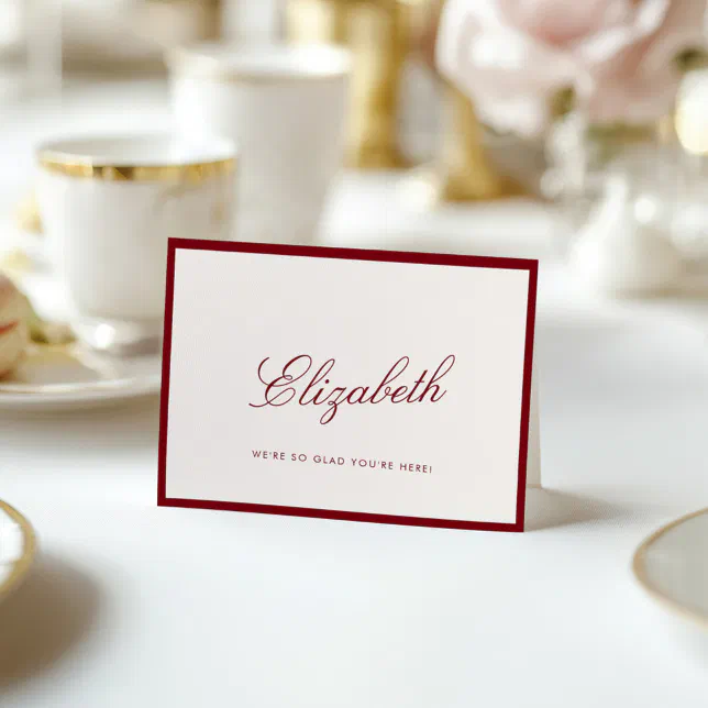 Classic Calligraphy Deep Red Old Money Place Card | Zazzle