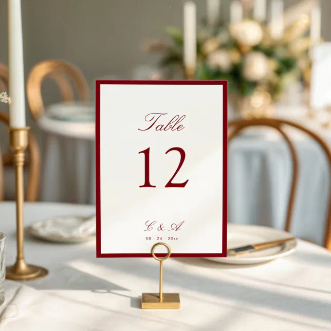 Classic Calligraphy Deep Red Old Money Table Number | Zazzle