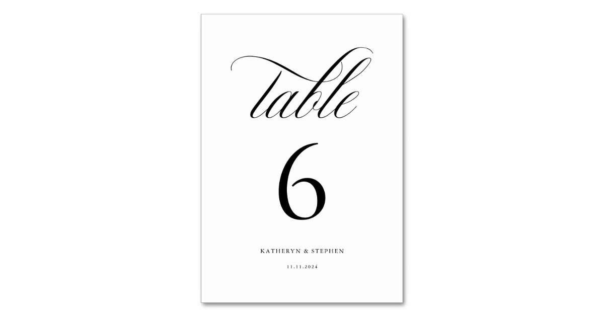 Classic Calligraphy Elegant Wedding Table Number 6 | Zazzle