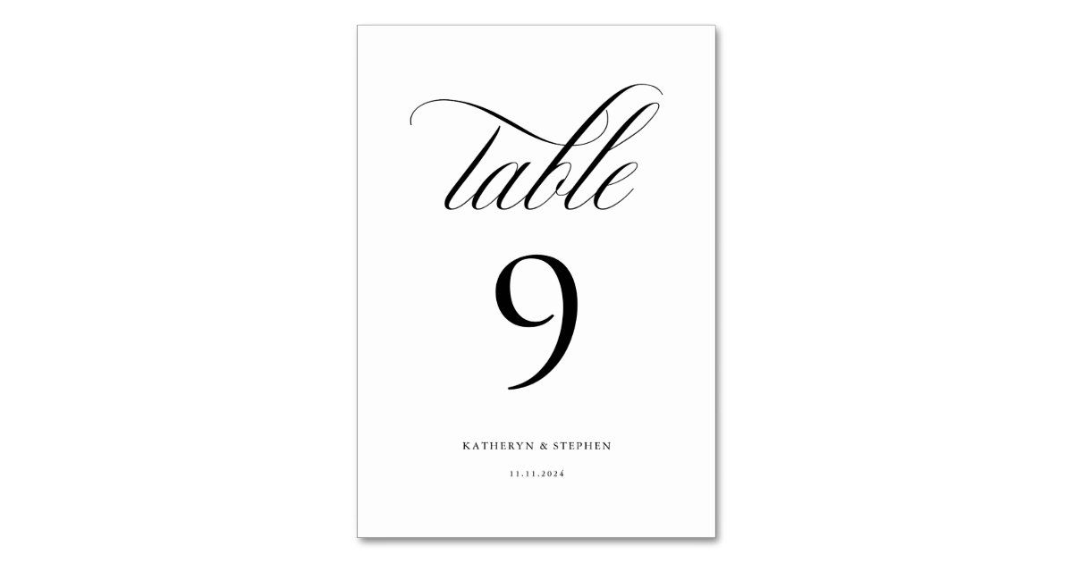Classic Calligraphy Elegant Wedding Table Number 9 | Zazzle