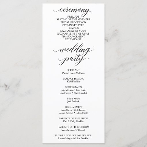 Classic Calligraphy Script Wedding Program | Zazzle
