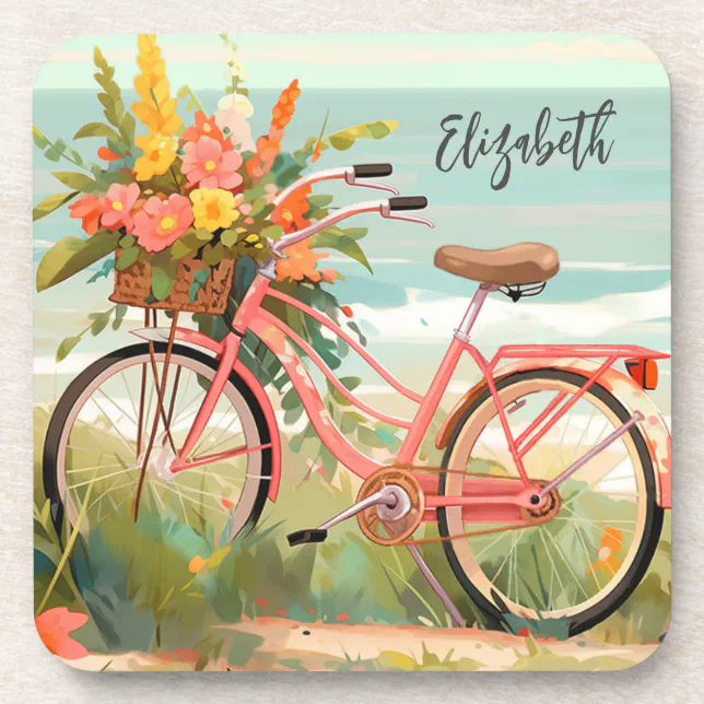 Classic Calligraphy Summer Beach Bike Beverage Coaster | Zazzle