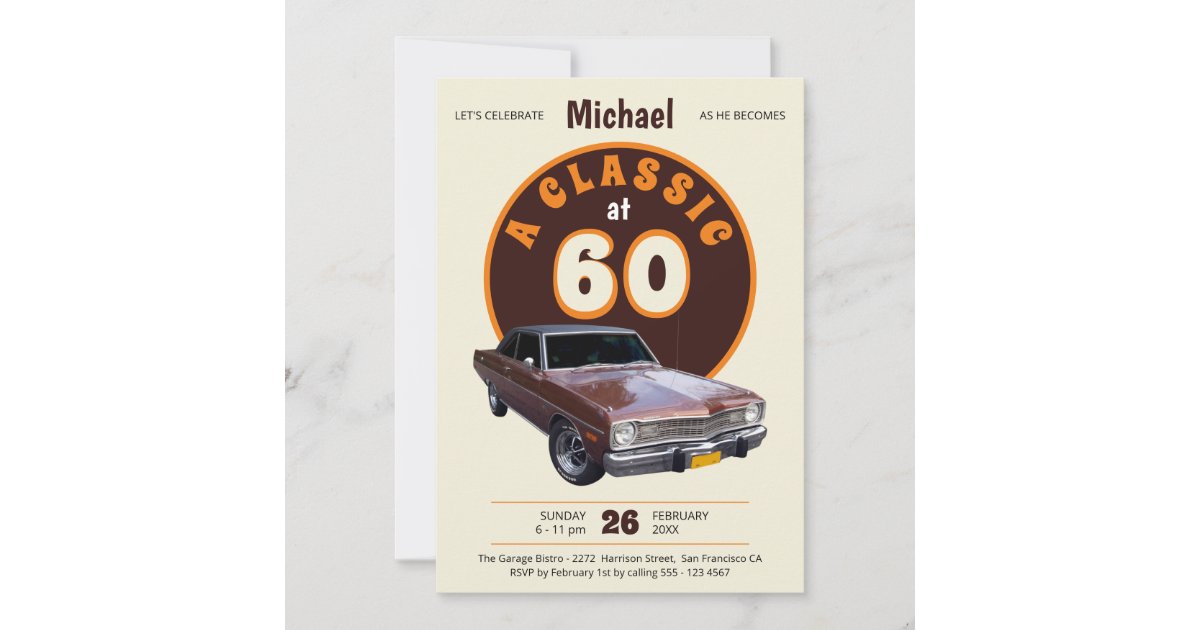 Classic Car 60th Birthday Fun Retro Vintage Custom Invitation | Zazzle