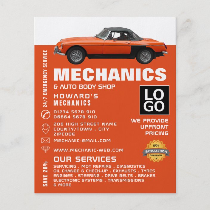 Classic Car, Auto Mechanic & Repairs Advertising Flyer | Zazzle.com
