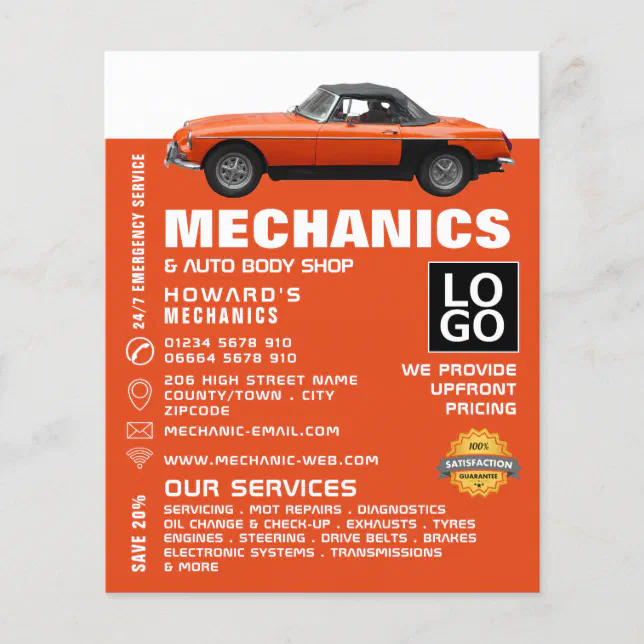 Classic Car, Auto Mechanic & Repairs Advertising Flyer | Zazzle
