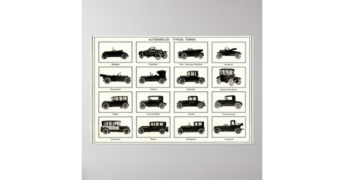 Classic car automobile chart, vintage collection poster | Zazzle