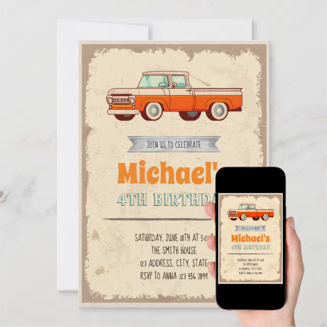 Classic car birthday theme invitation | Zazzle