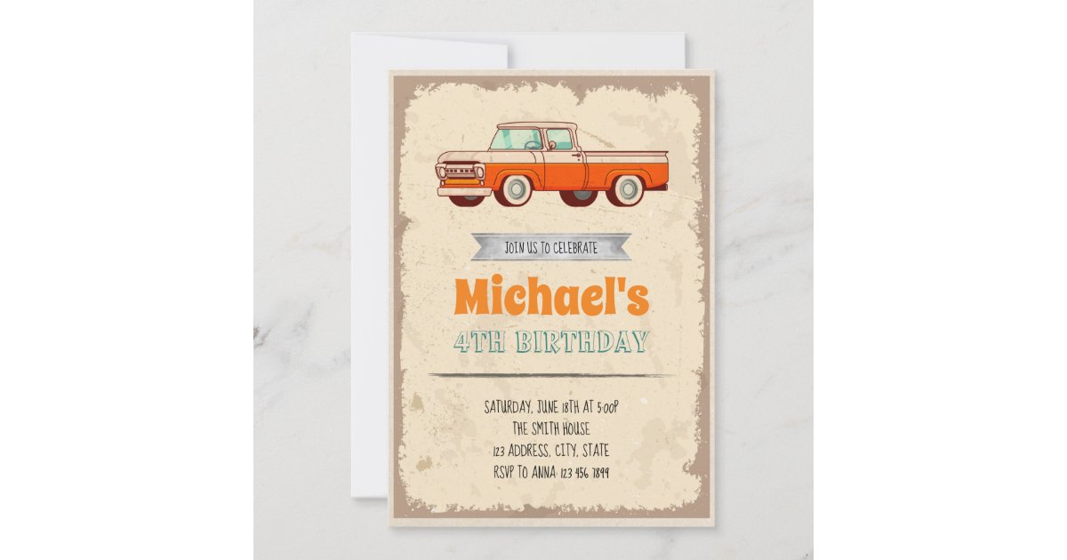 Classic car birthday theme invitation | Zazzle