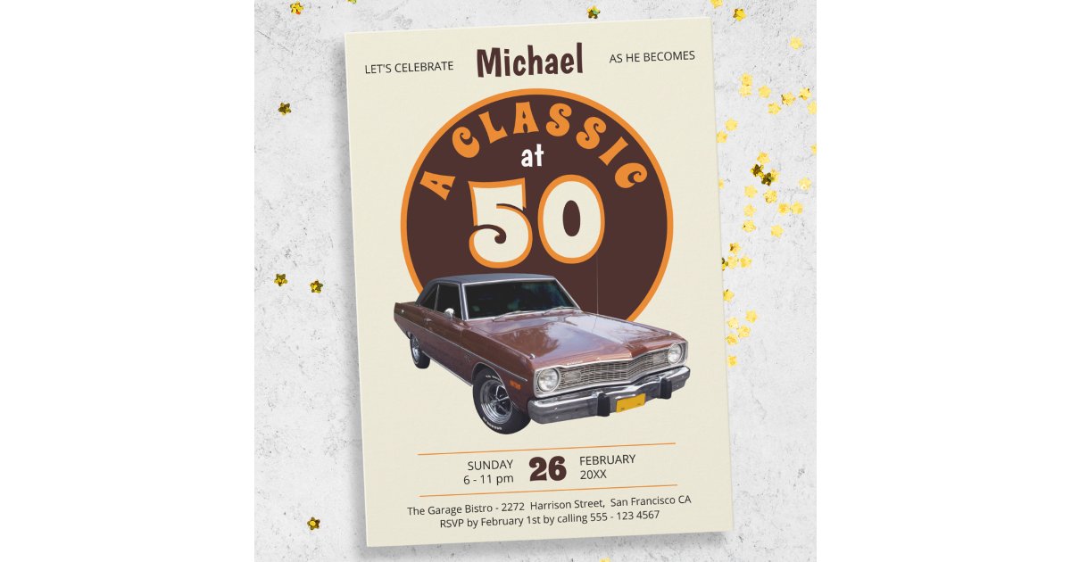 Classic Car Fun Retro 50th Birthday Party Invitation | Zazzle