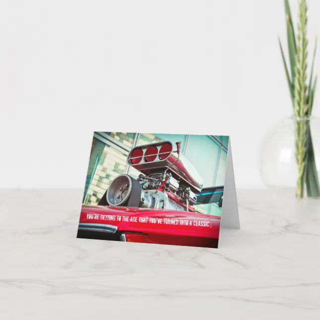 Classic Car Modified Motor Blower Birthday Card | Zazzle