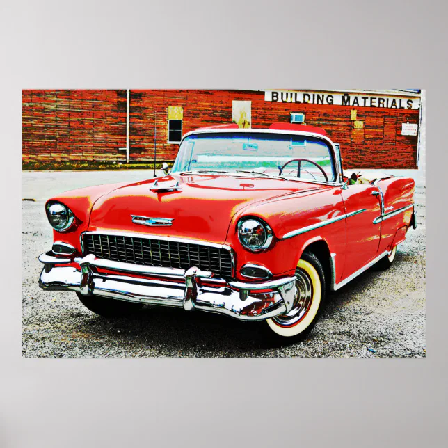 Classic Car Red Bel Air Poster Style Art | Zazzle