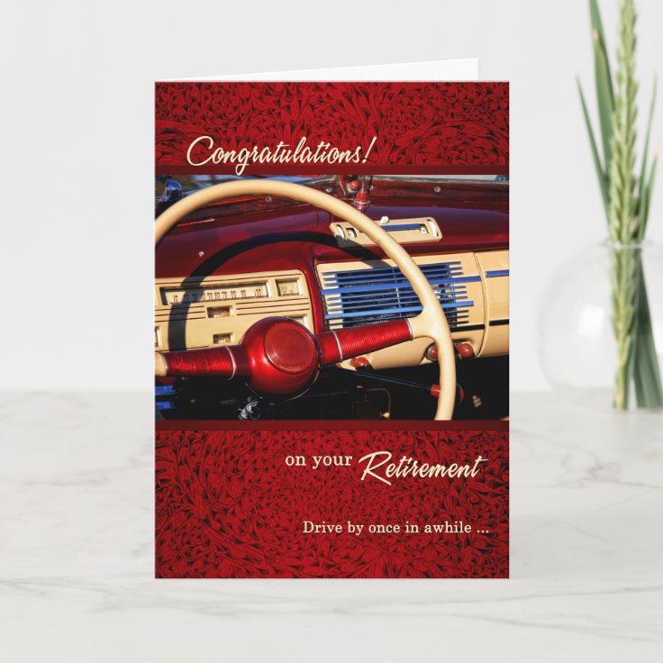 Classic Car Retirement Congratulations in Red Card | Zazzle