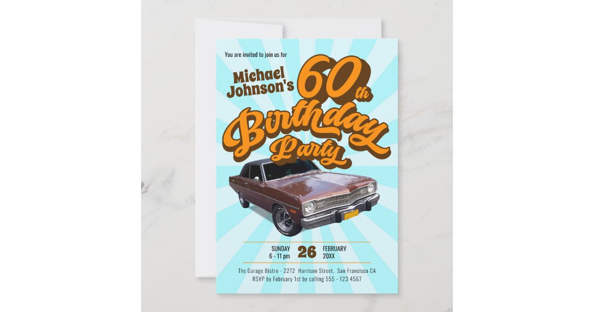 Classic Car Retro Fun 60th Birthday Party Invitation | Zazzle