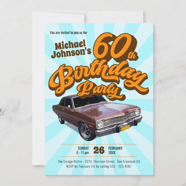 Classic Car Retro Fun 60th Birthday Party Invitation | Zazzle